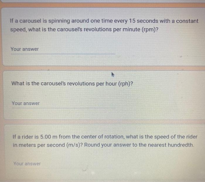 Solved Carousel Math Calculate some of the physics of the | Chegg.com