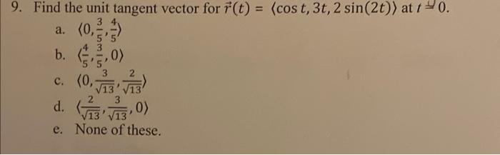 Solved 9. Find the unit tangent vector for | Chegg.com