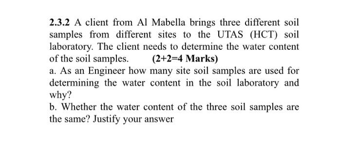 Solved 3.3.2 Two soil samples were collected from two | Chegg.com