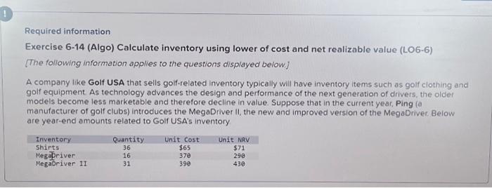 Solved Exercise 6-14 (Algo) Calculate inventory using | Chegg.com