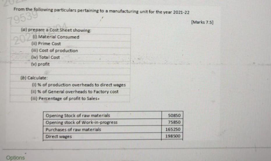 Solved From the following particulars pertaining to a | Chegg.com