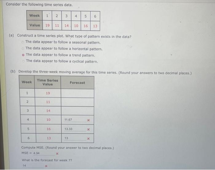 Solved Consider the following time series data. (a) | Chegg.com
