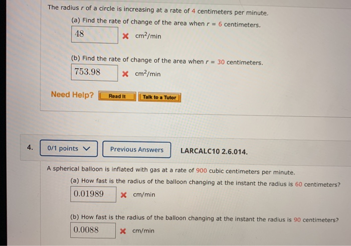 Solved The radius r of a circle is increasing at a rate of 4 | Chegg.com
