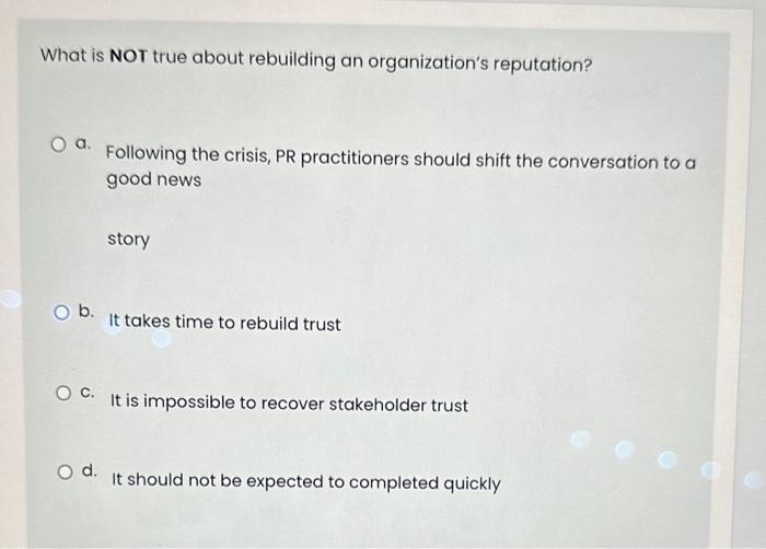 What is NOT true about rebuilding an organization's | Chegg.com