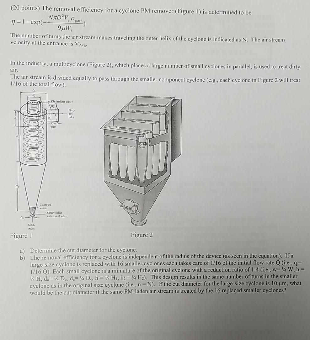 Solved (20 points) The removal efficiency for a cyclone PM | Chegg.com
