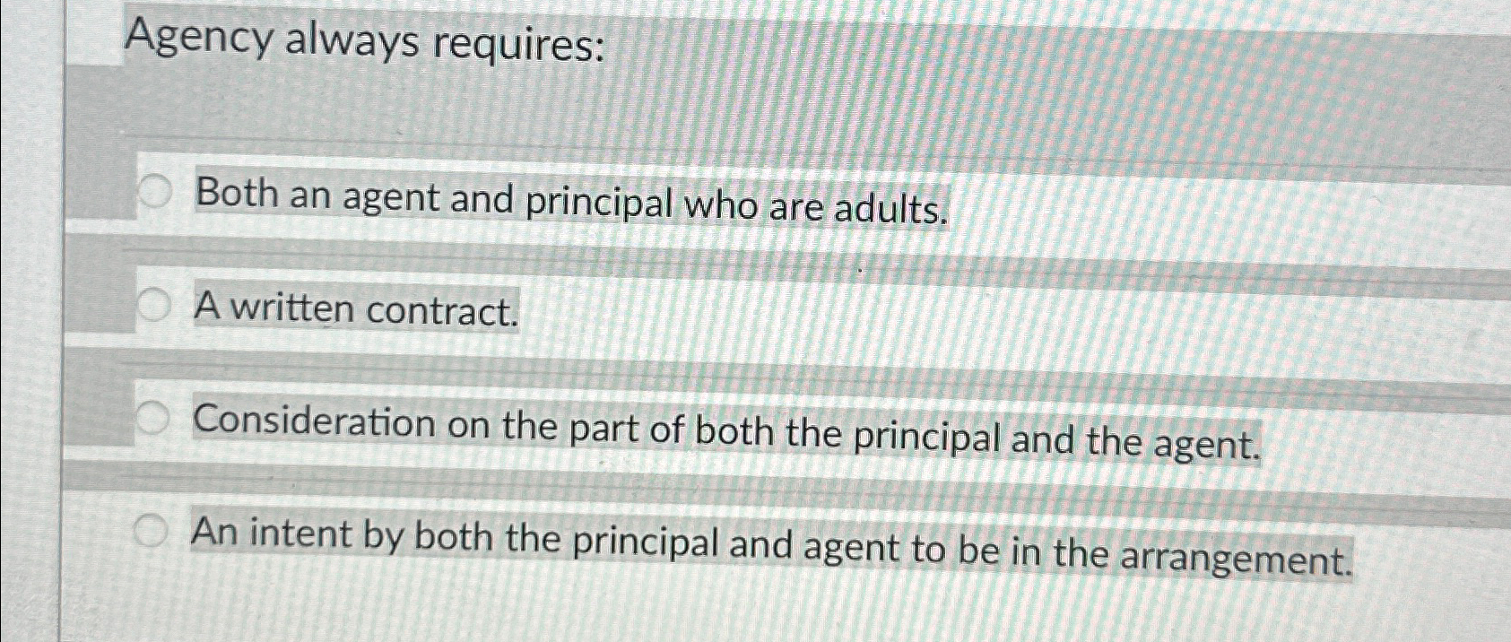 Solved Agency always requires:Both an agent and principal | Chegg.com