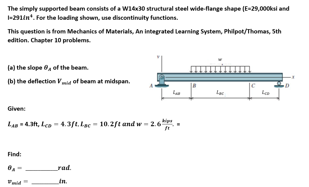 Solved The simply supported beam consists of a W14x30 | Chegg.com