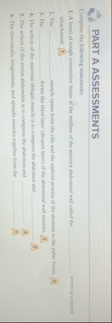 Solved PART A ASSESSMENTSComplete the following statements:A | Chegg.com