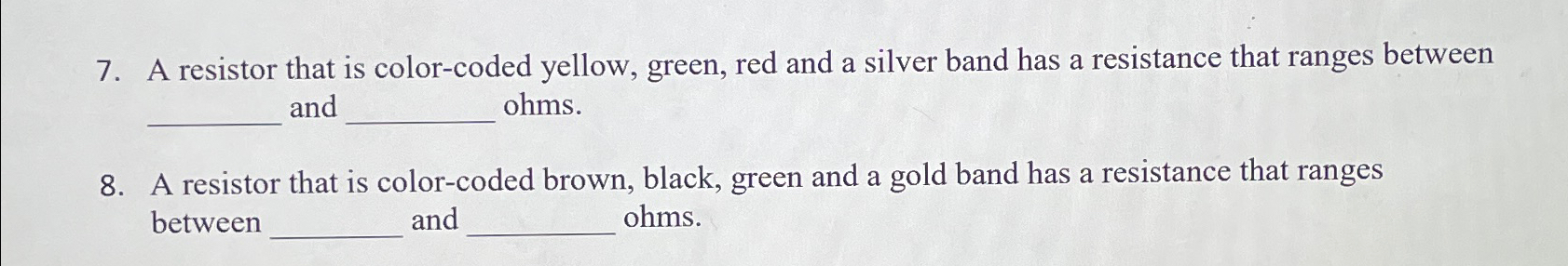 Solved A resistor that is color-coded yellow, green, red and | Chegg.com