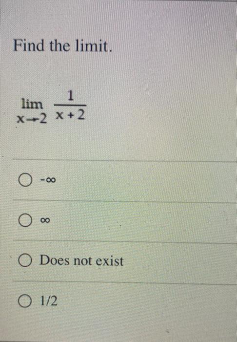 Solved Find the limit. limx→2x+21 −∞ ∞ Does not exist 1/2 | Chegg.com