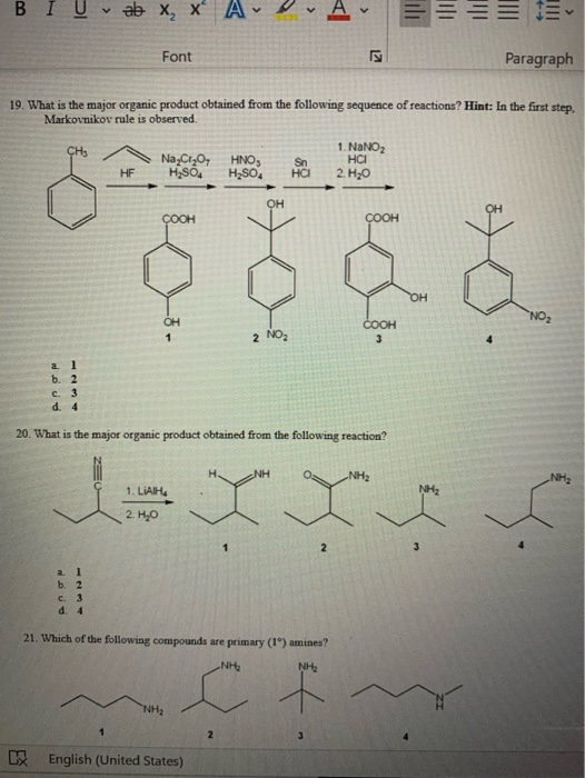Solved BI U ab x, X A A EEEE ! Font Paragraph 19. What is | Chegg.com