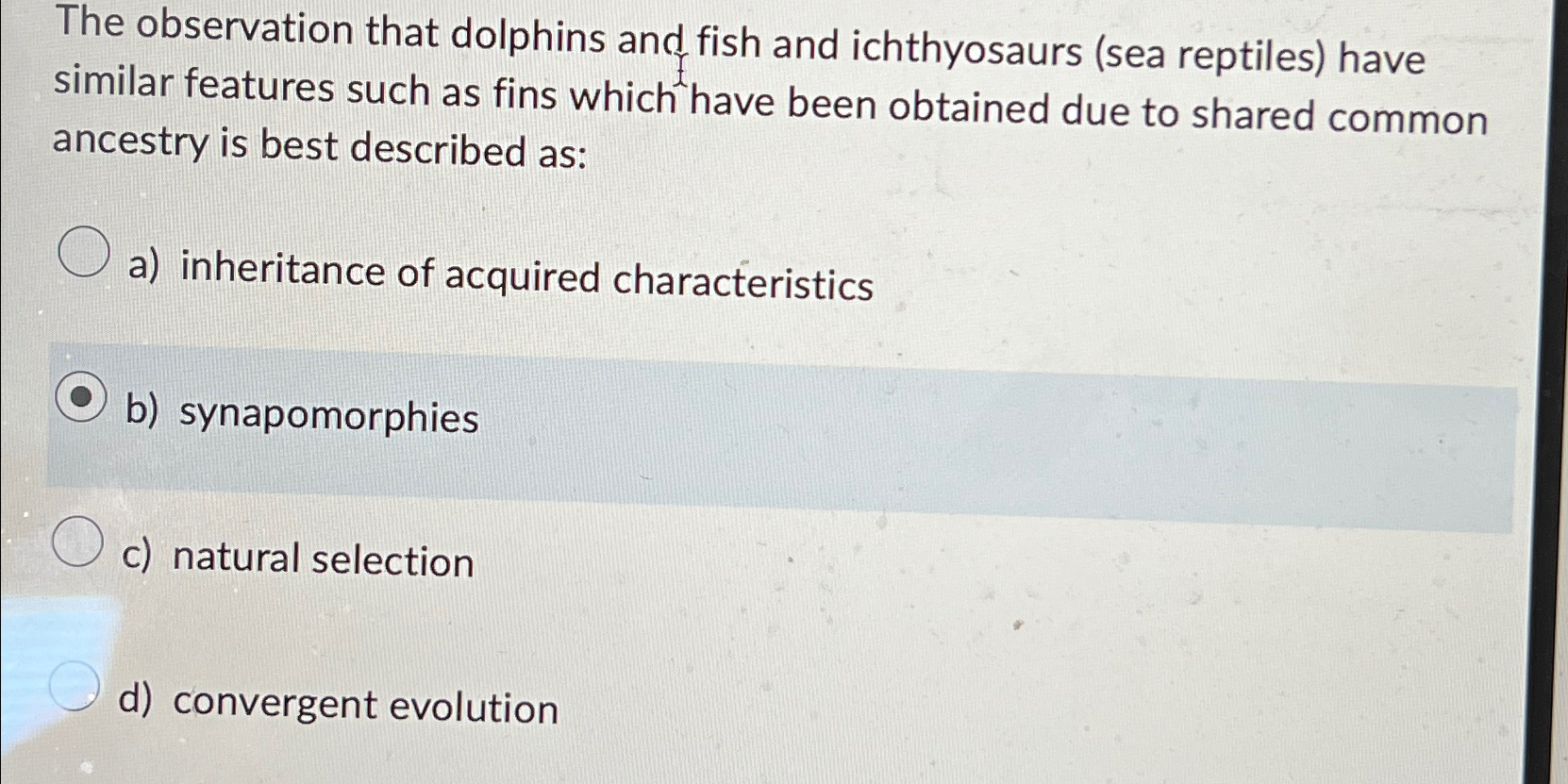 Solved The observation that dolphins and fish and | Chegg.com