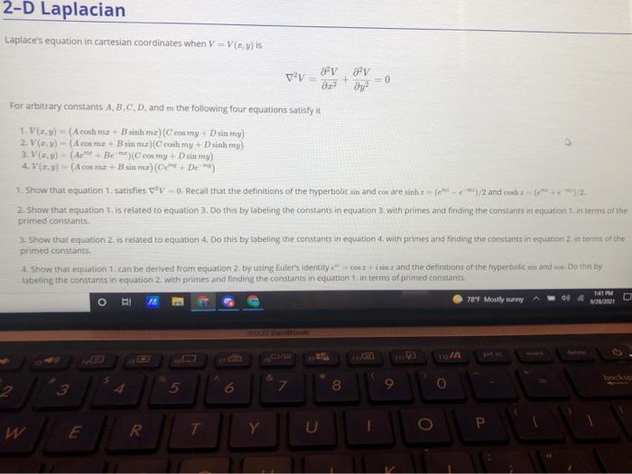 Solved 2-D Laplacian Laplaces equation in cartesian | Chegg.com