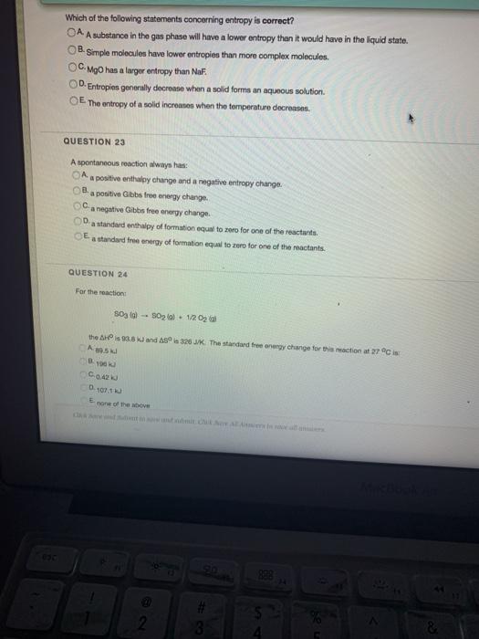 Solved Which of the following statements concerning entropy | Chegg.com