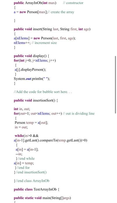 Solved The following program is designed to sort 10 objects | Chegg.com