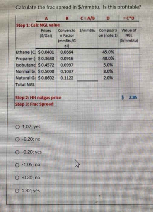 Solved Calculate the frac spread in $/mmbtu. Is this | Chegg.com
