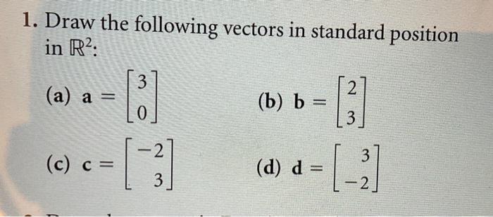 Solved 1. Draw the following vectors in standard position in | Chegg.com