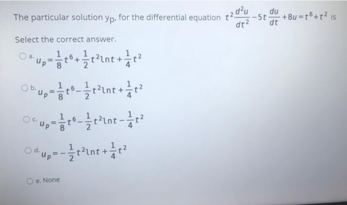 Solved du The particular solution yp, for the differential | Chegg.com