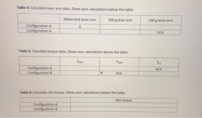 Table 4: Calculate lever arm data. Show your | Chegg.com