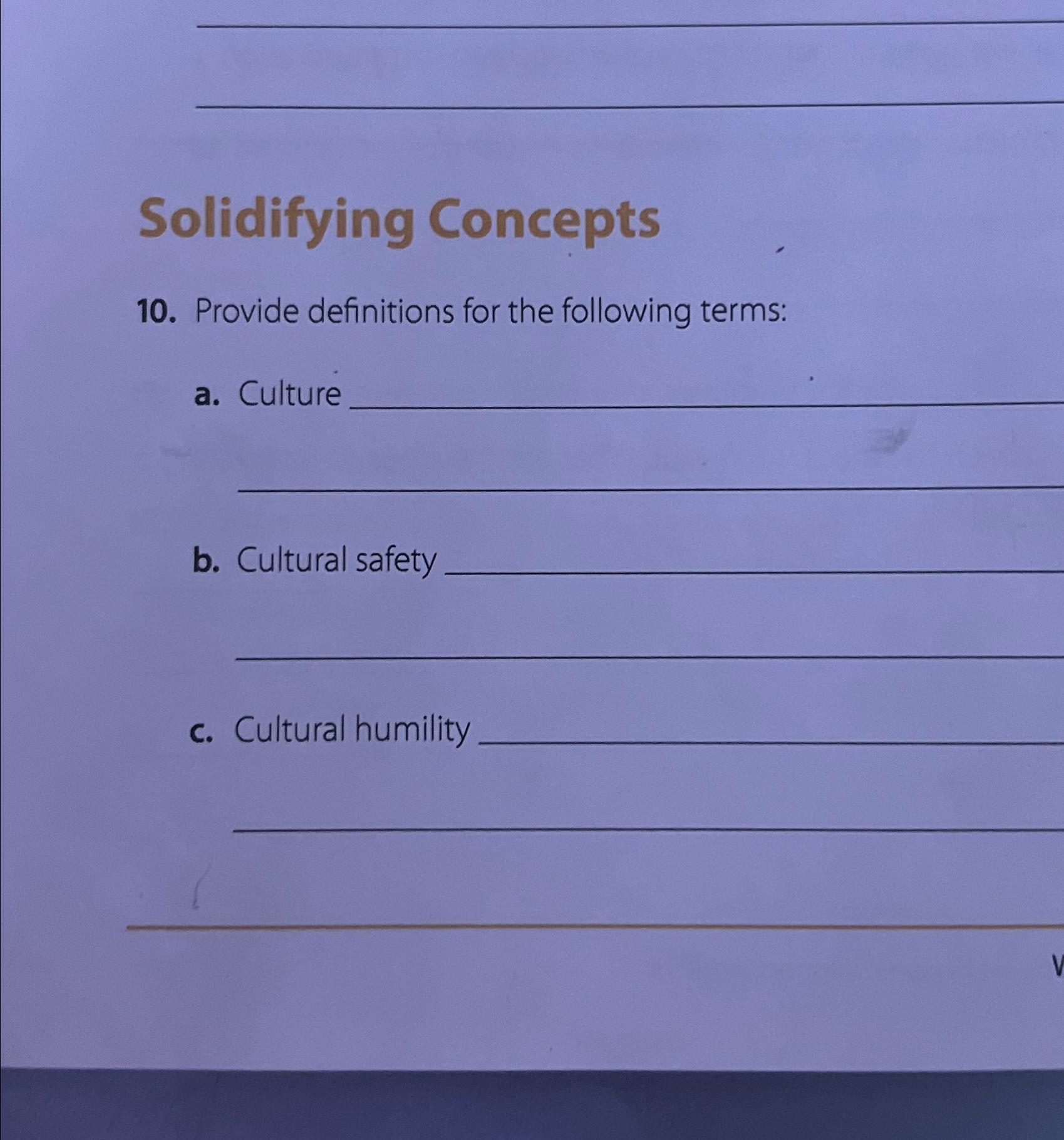 Solved Solidifying Concepts10. ﻿Provide definitions for the | Chegg.com