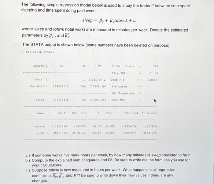 Solved The following simple regression model below is used | Chegg.com