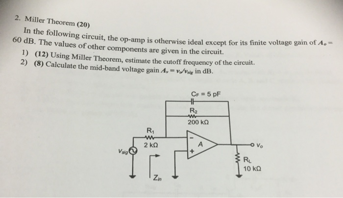 Solved 2. Miller Theorem (20) In the following circuit, the | Chegg.com