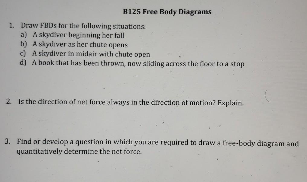 Solved B125 Free Body Diagrams 1. Draw FBDs for the | Chegg.com