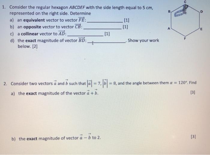 Solved с 1. Consider the regular hexagon ABCDEF with the | Chegg.com
