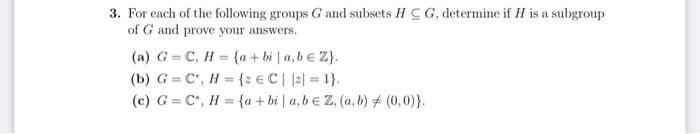 Solved 3. For each of the following groups G and subsets | Chegg.com