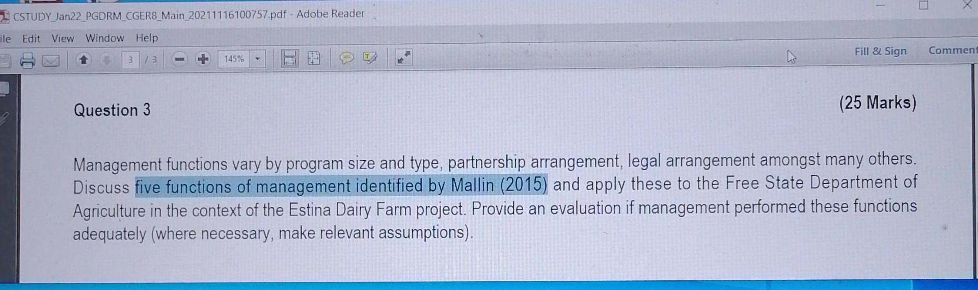 Solved Question 3 (25 Marks) Management functions vary by | Chegg.com