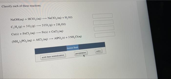 Solved Classify each of these reactions.You are currently in | Chegg.com