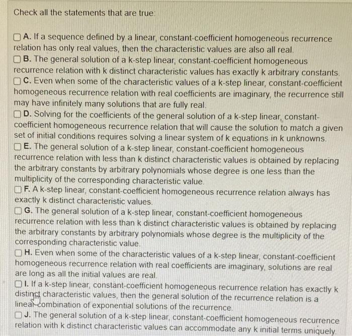 Solved Check all the statements that are true: A. If a | Chegg.com