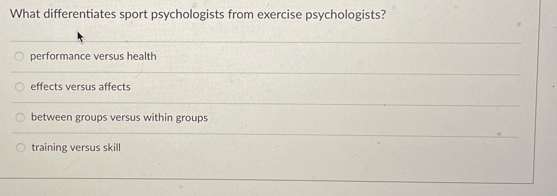 What differentiates sport psychologists from exercise | Chegg.com What differentiates sport psychologists from exercise | Chegg.com