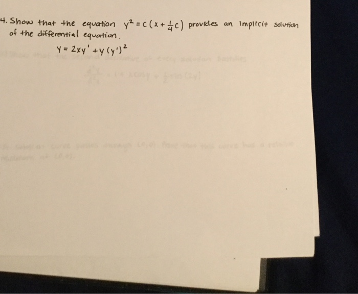 Solved 4. Show that the equation y2 = c(x+*c) provides an | Chegg.com