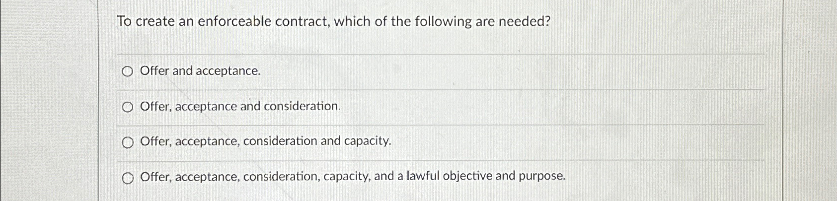 Solved To create an enforceable contract, which of the | Chegg.com