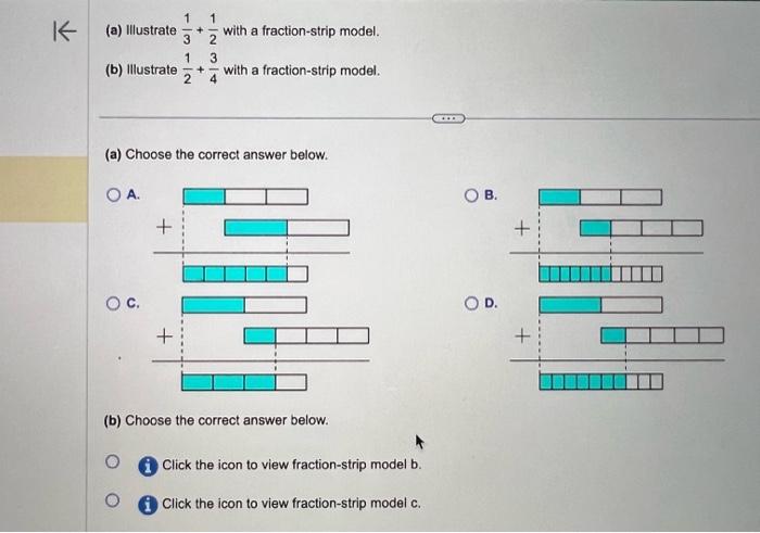 Solved (a) Illustrate 31+21 with a fraction-strip model. (b) | Chegg.com