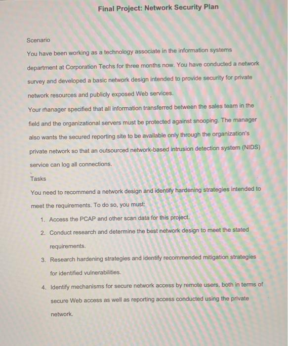 Final Project: Network Security Plan Scenario You | Chegg.com