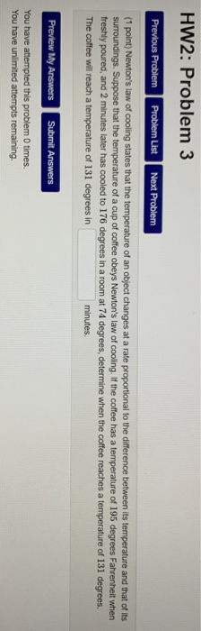 Solved HW2: Problem 3 Previous Problem Problem List Next | Chegg.com