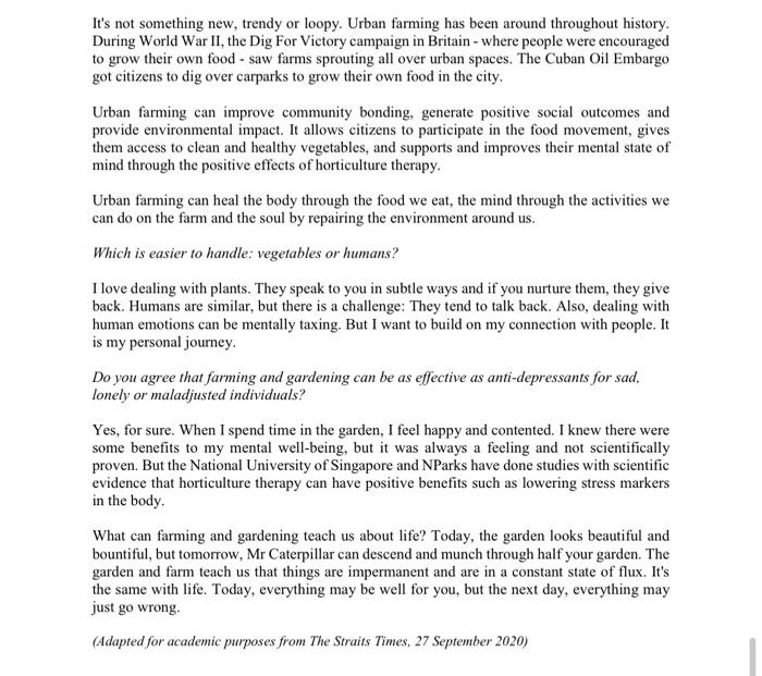 Solved Growing a Green Singapore Mr Bjorn Low wants to make | Chegg.com