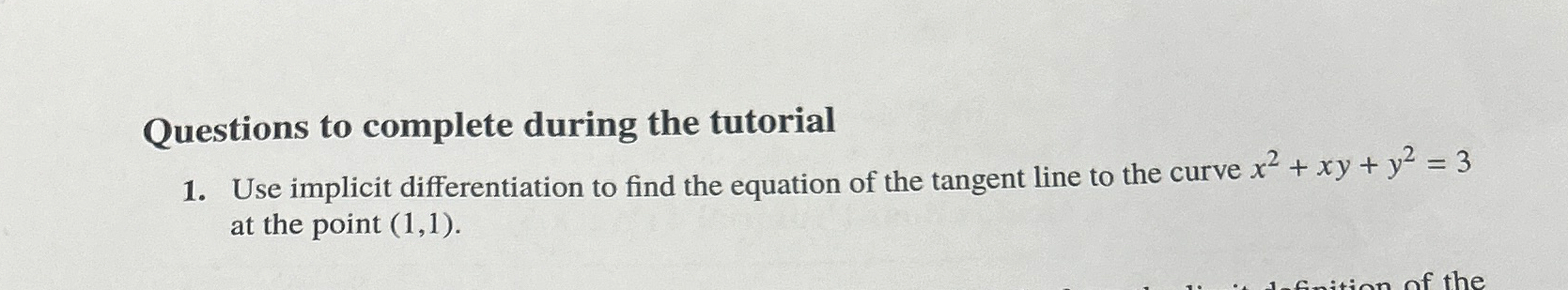Solved Questions to complete during the tutorialUse implicit | Chegg.com