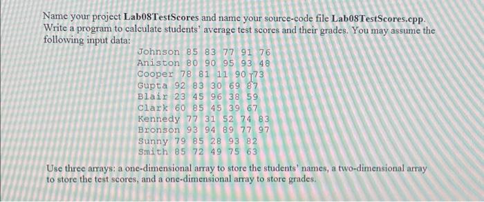 Solved Name your project Labo8TestScores and name your | Chegg.com