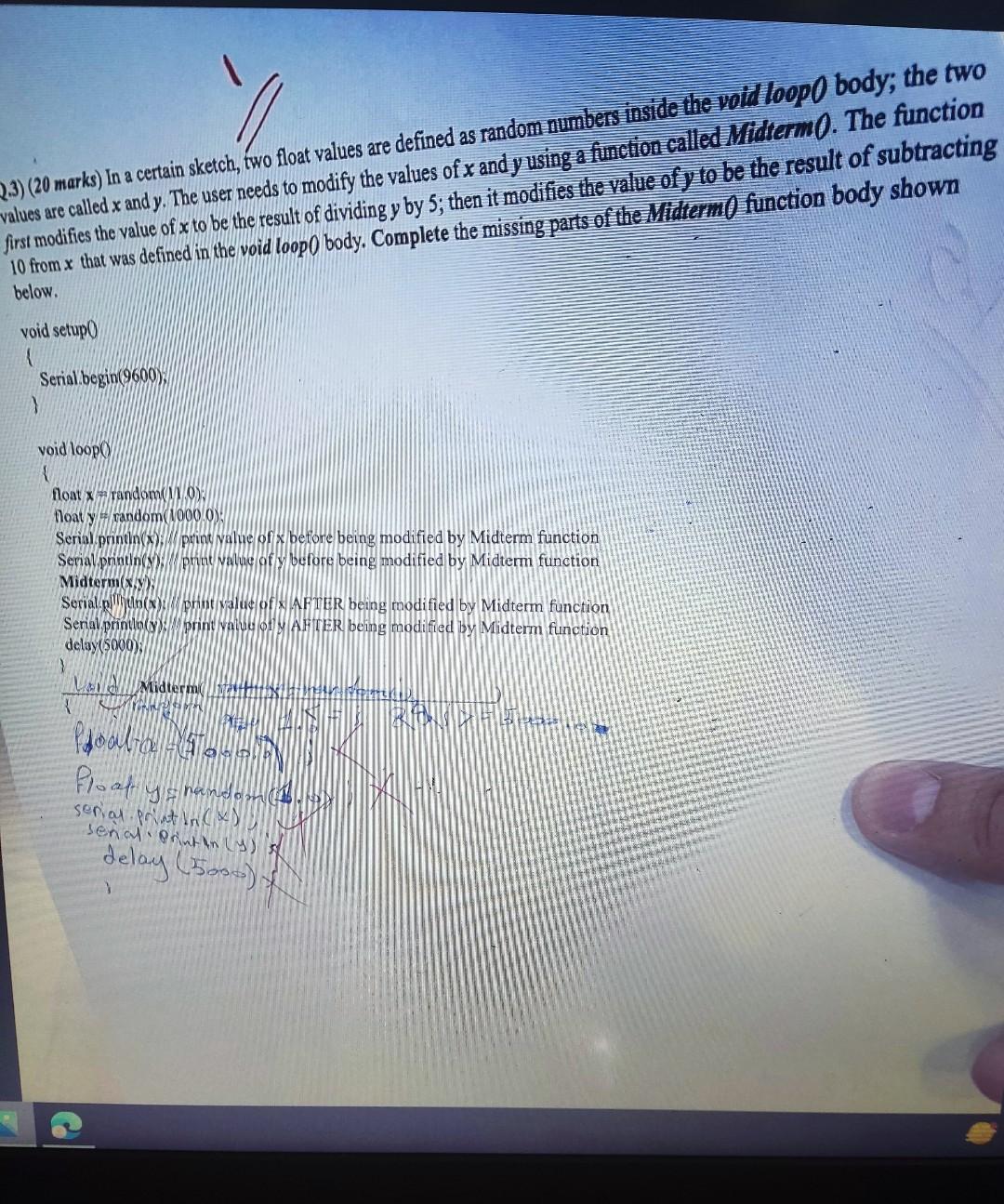 Solved 3) (20 marks) In a certain sketch, two float values | Chegg.com