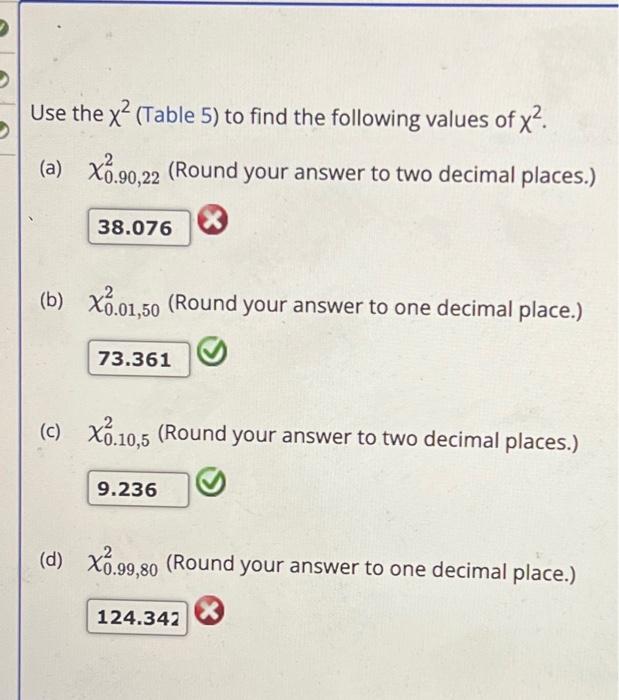 Solved Use the χ2 (Table 5) to find the following values of | Chegg.com