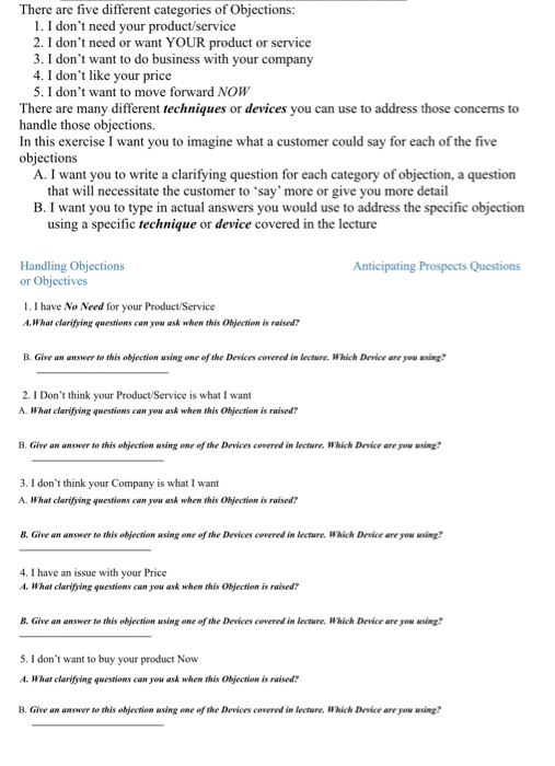 There are five different categories of Objections: 1. | Chegg.com