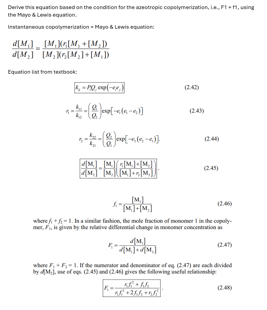 Solved Polymer Engineering 4. ﻿Show that azeotropic | Chegg.com