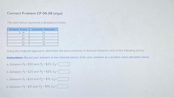 Solved Using the midpoint approach, determine the price | Chegg.com
