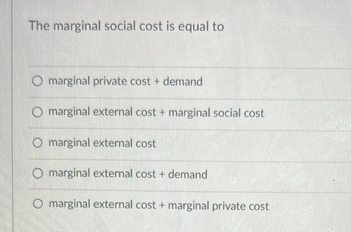 Solved The marginal social cost is equal to marginal private | Chegg.com