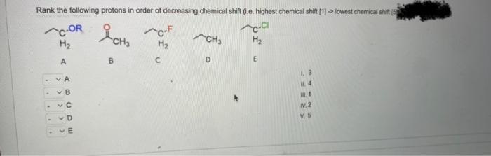 Solved Rank the following protons in order of decreasing | Chegg.com