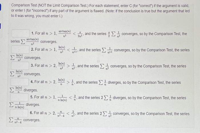 Solved Comparison Test (NOT the Limit Comparison Test.) For | Chegg.com