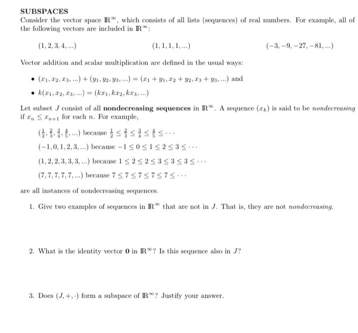 Solved SUBSPACES Consider the vector space R , which | Chegg.com